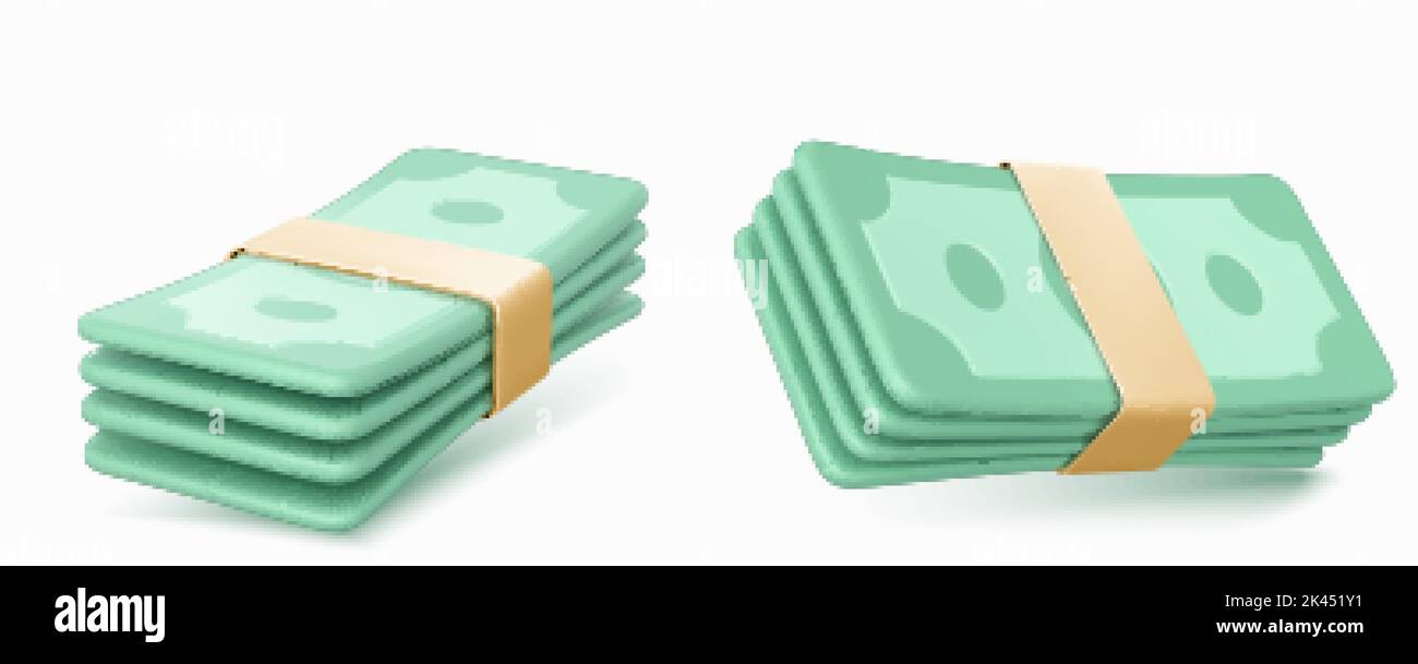 3d render money banknote piles, isolated green dollar packs on white ...