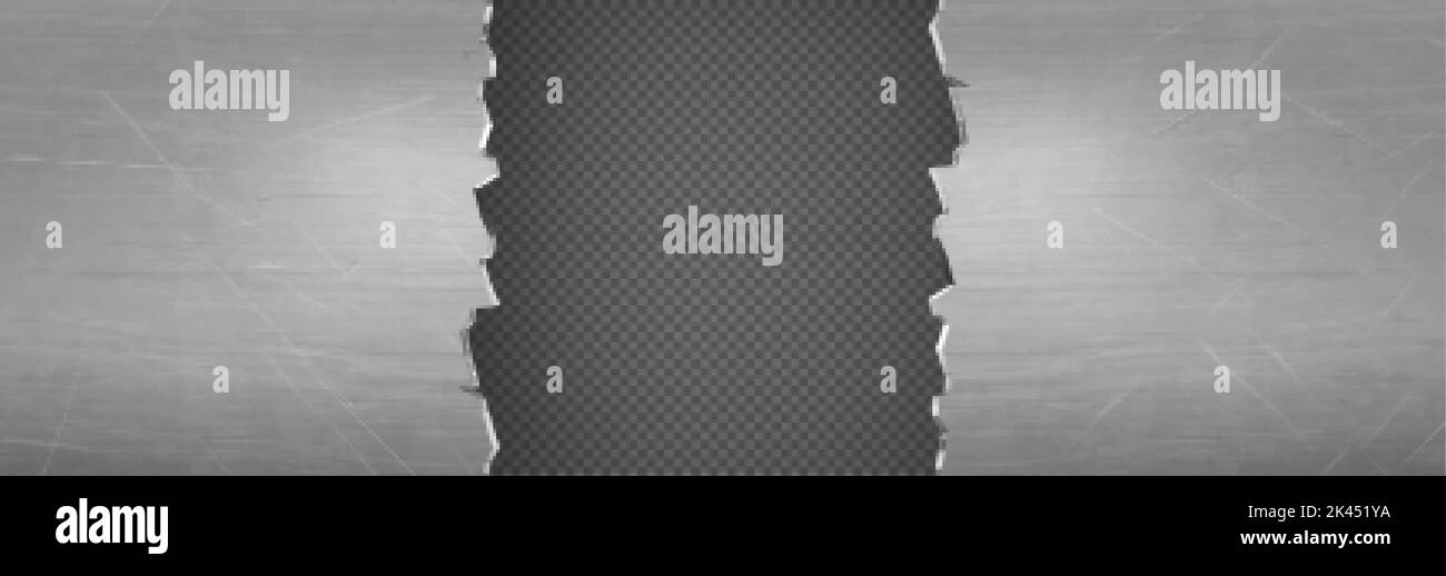 Metal rip hole, horizontal background, frame with ragged edges ...