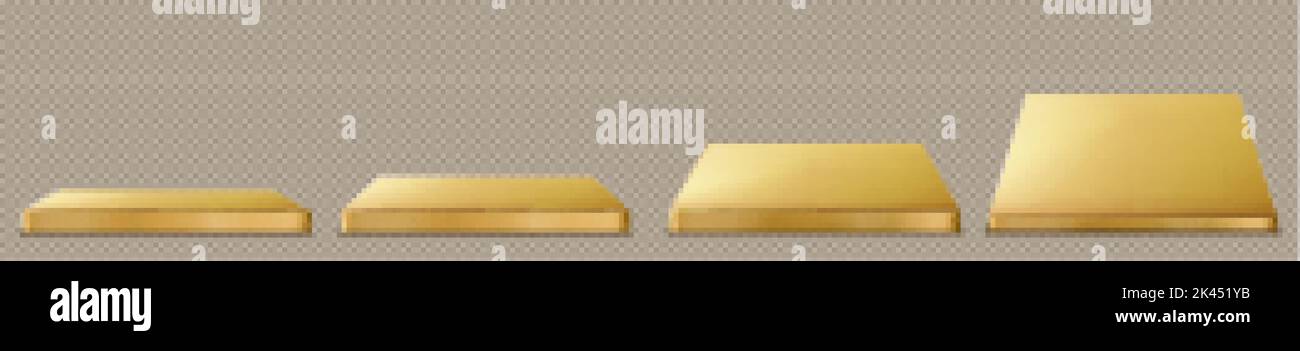 Square golden platform, empty podium for product presentation. Shiny ...