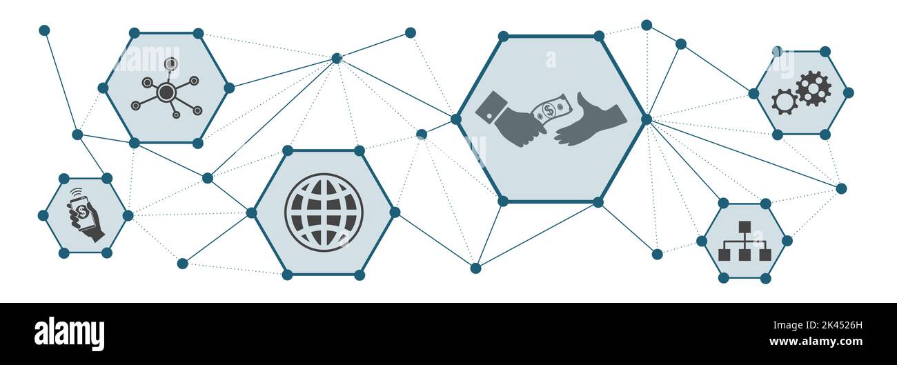 Concept of money transfer with connected icons Stock Photo - Alamy