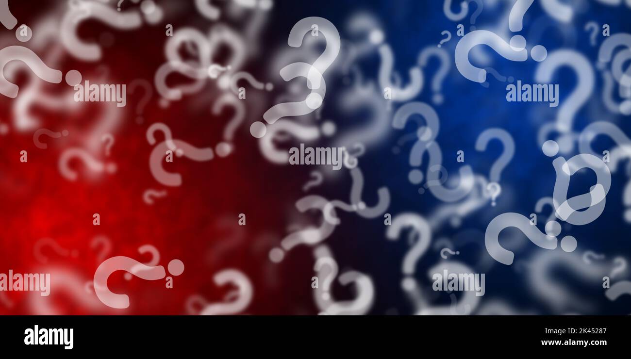 Flying question marks over red and blue background Stock Photo - Alamy
