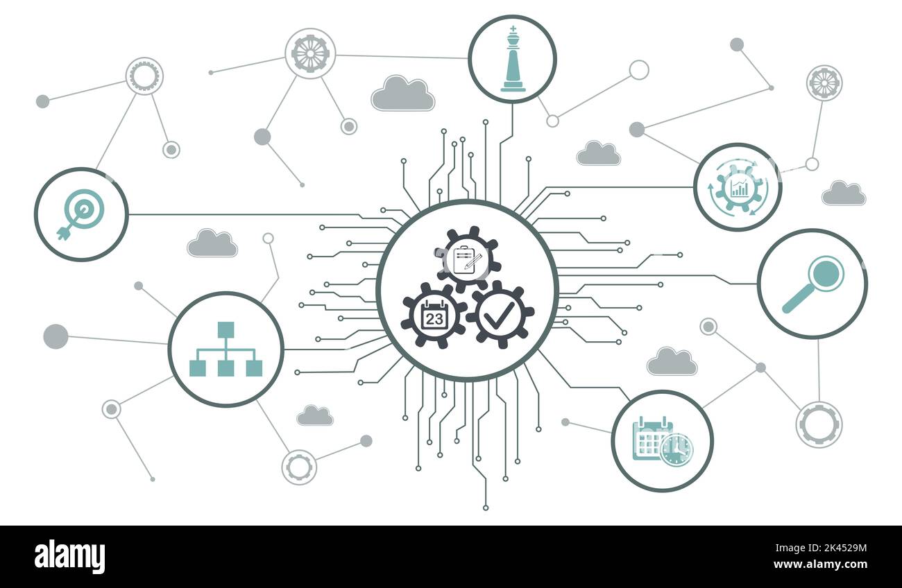 Concept of action plan with connected icons Stock Photo - Alamy