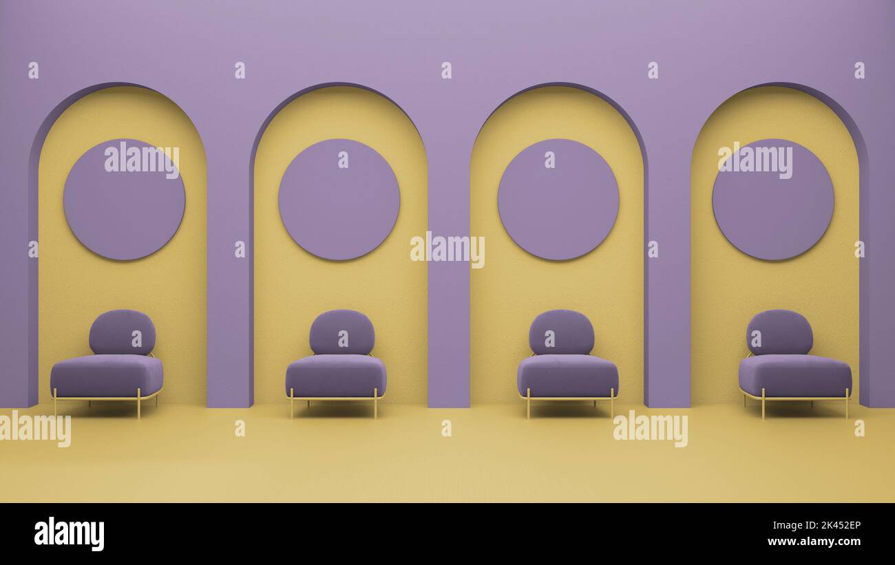 Pastel yellow and purple, metaphysical abstract interior design. Flat ...