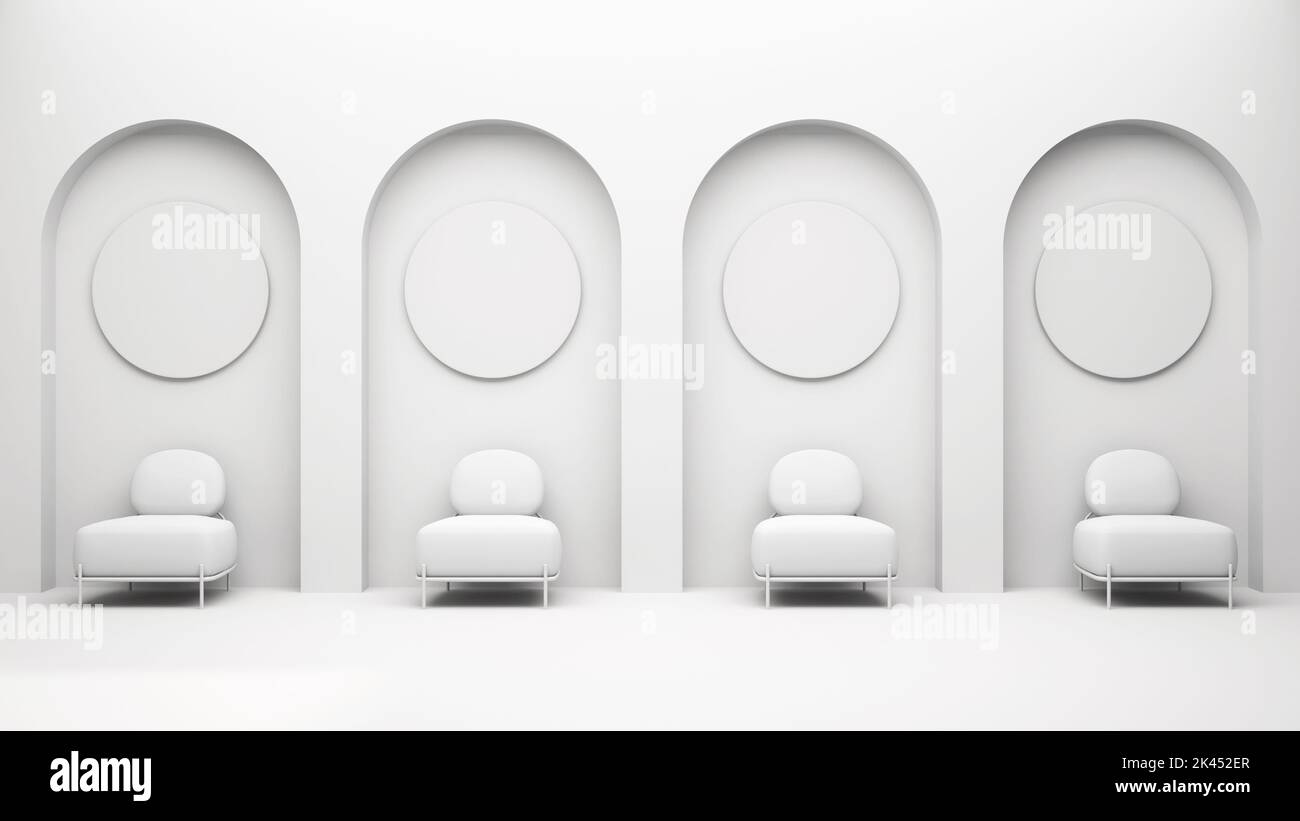 Total white project draft, metaphysical abstract interior design. Flat ...