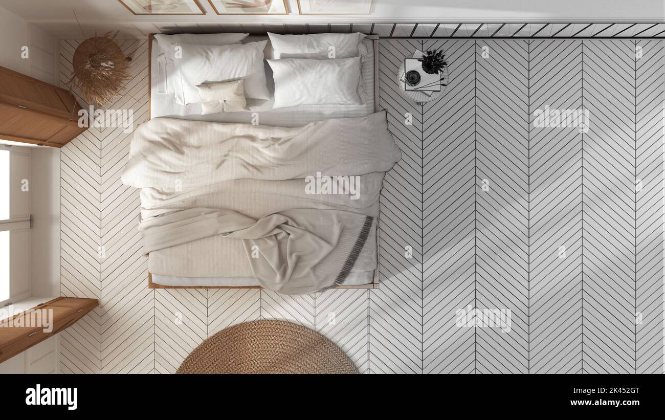 Architect interior designer concept: hand-drawn draft unfinished ...