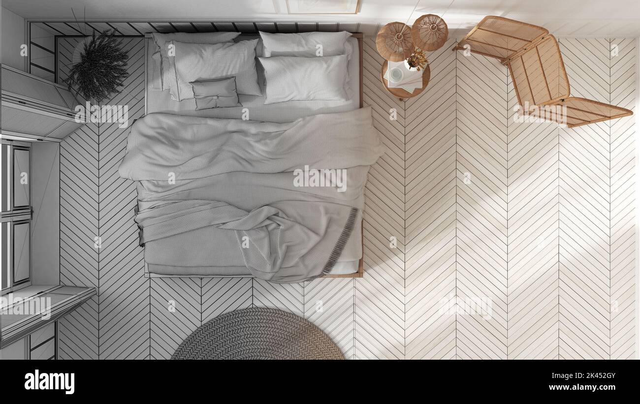 Architect interior designer concept: hand-drawn draft unfinished ...