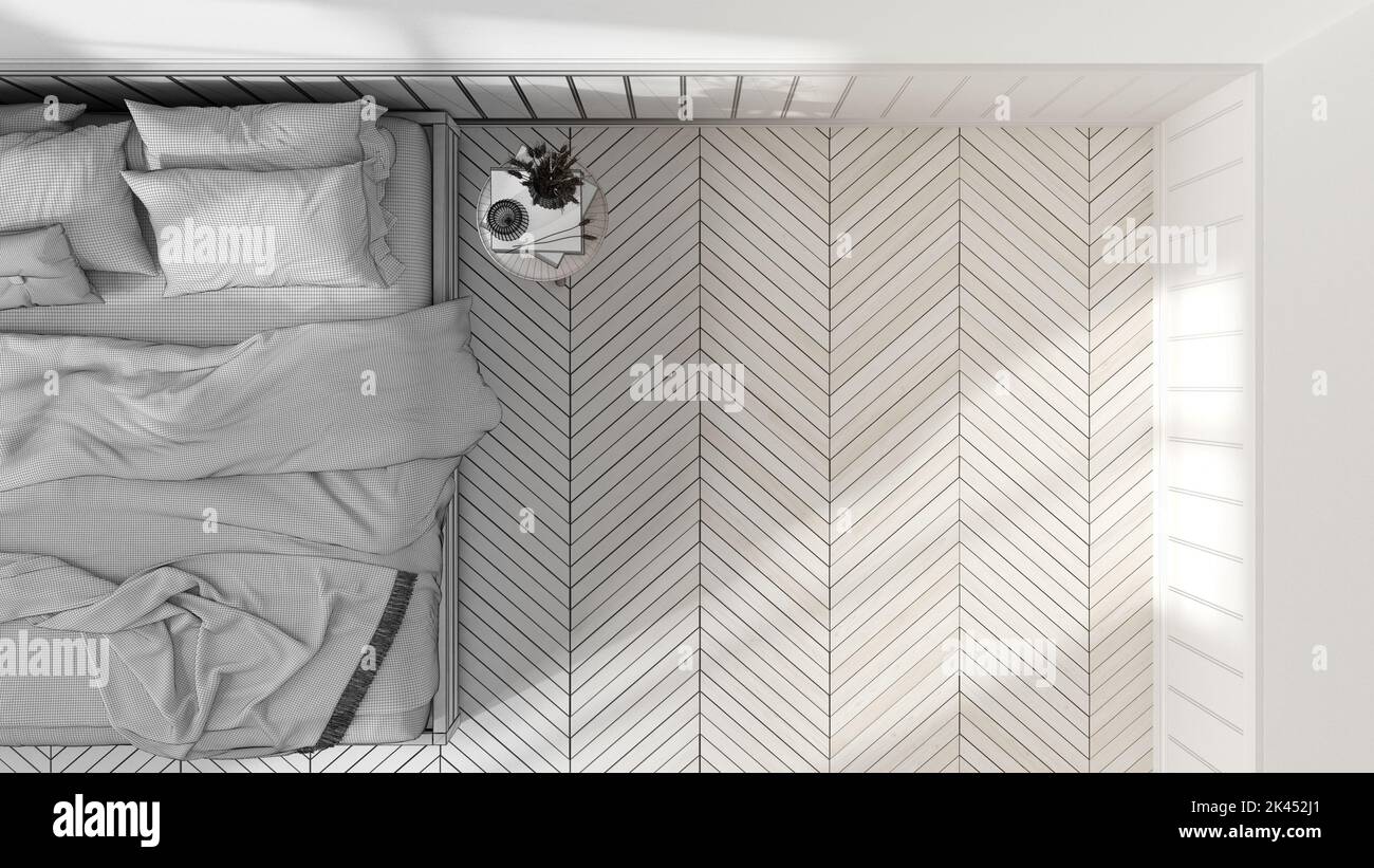 Architect interior designer concept: hand-drawn draft unfinished ...