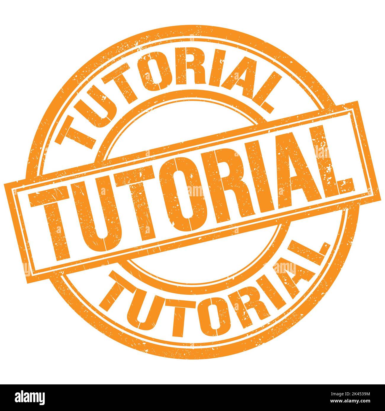 TUTORIAL text written word on orange round stamp sign Stock Photo - Alamy