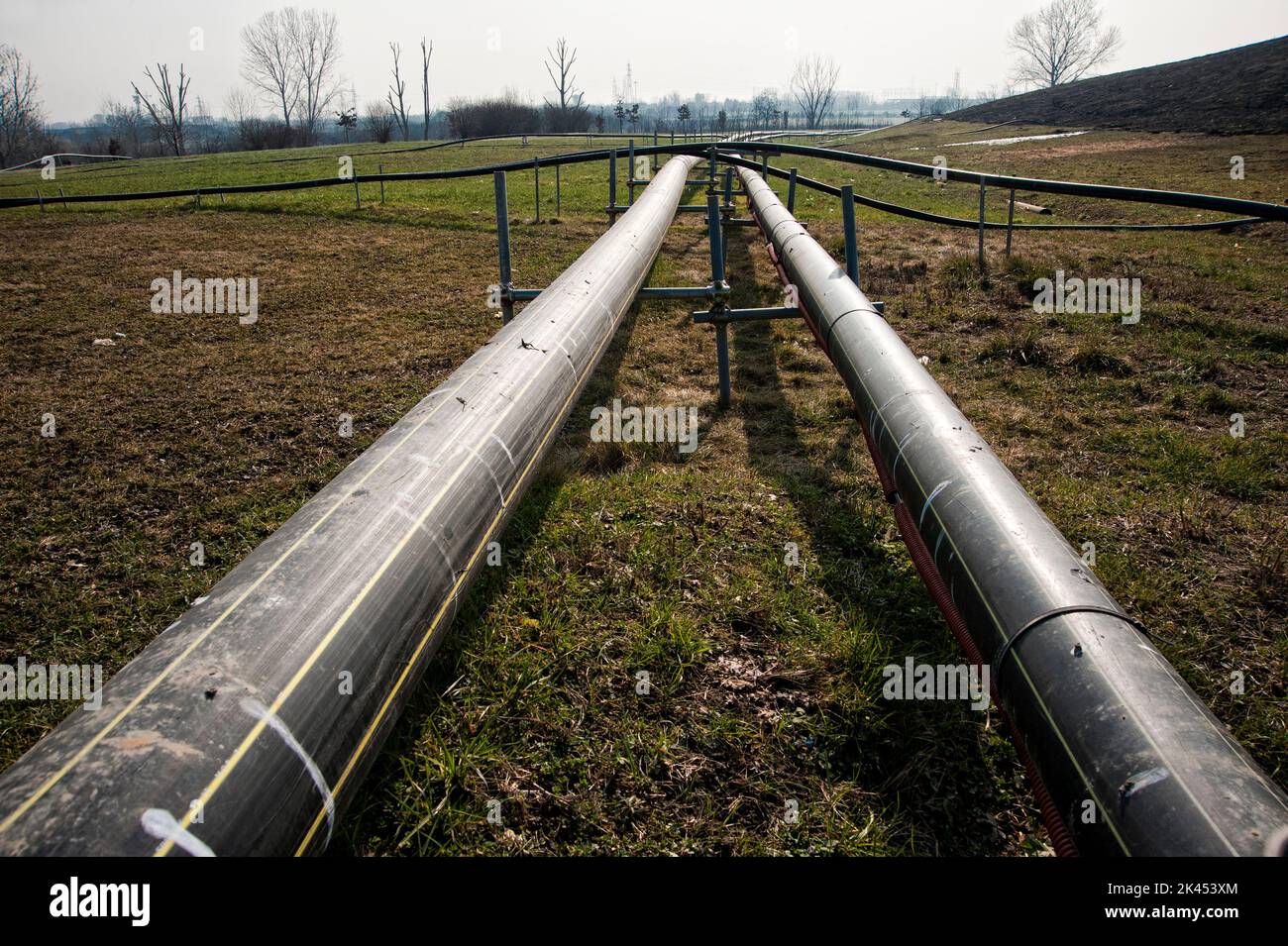 Gas production and distribution pipes. Gas pipeline and methane ...