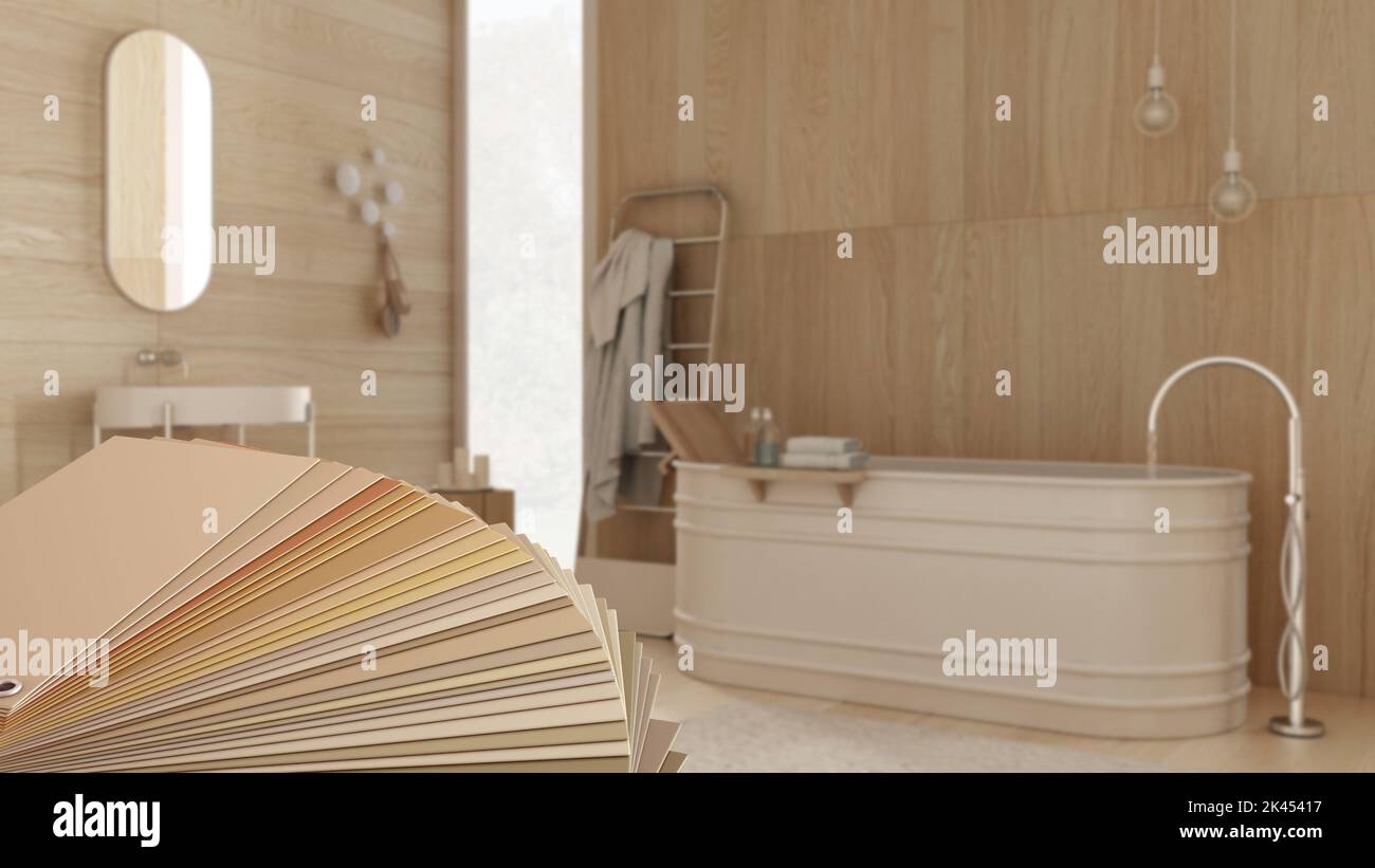 Color palette close up sample. Paint selection catalog over interior ...