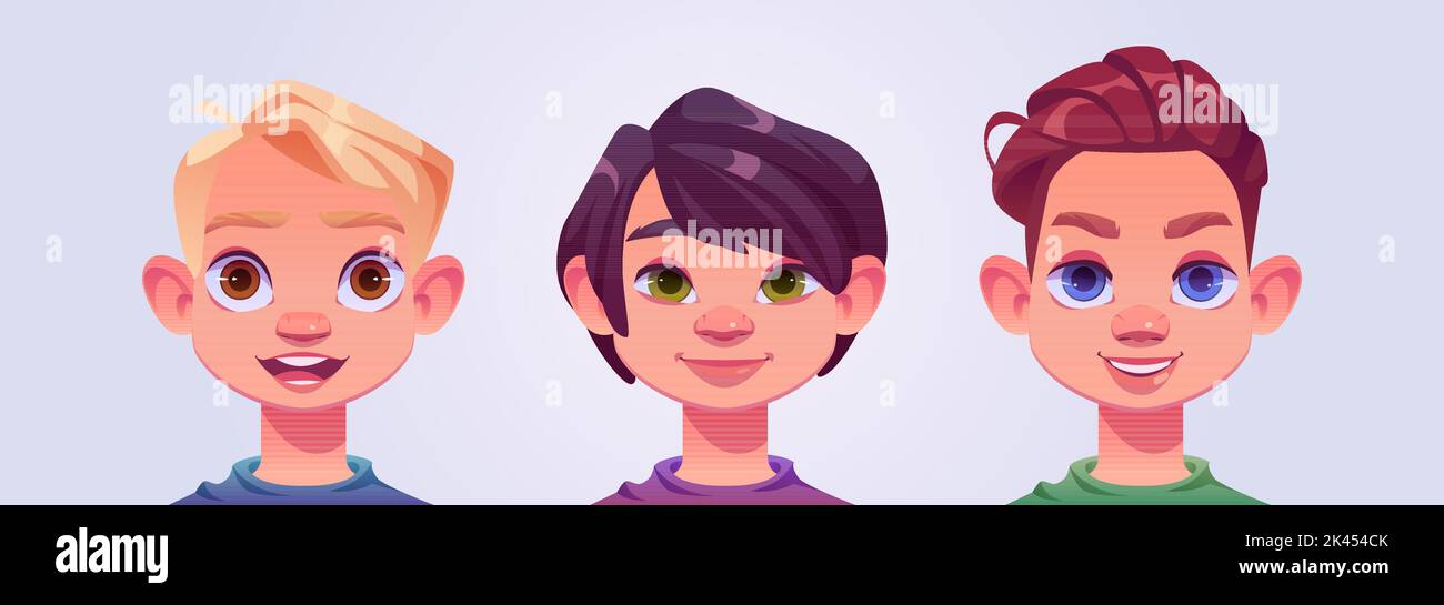 Boy face avatars, portraits of young male characters. Caucasian kids ...