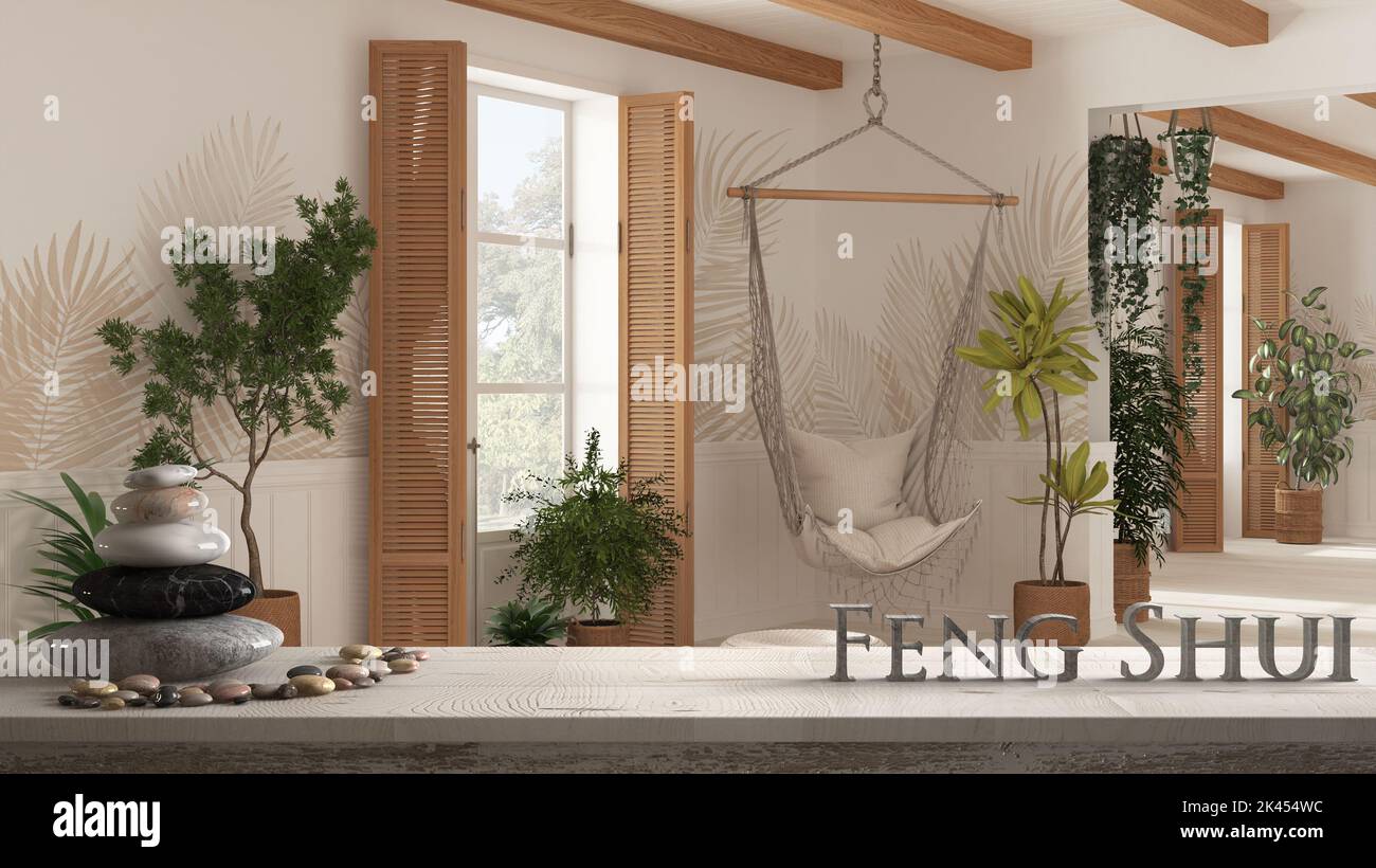 Wooden vintage table shelf with pebble balance and 3d letters making ...