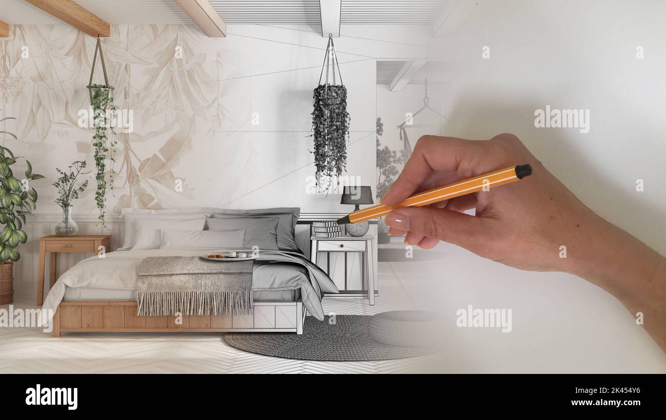 Architect interior designer concept: hand drawing a design interior ...