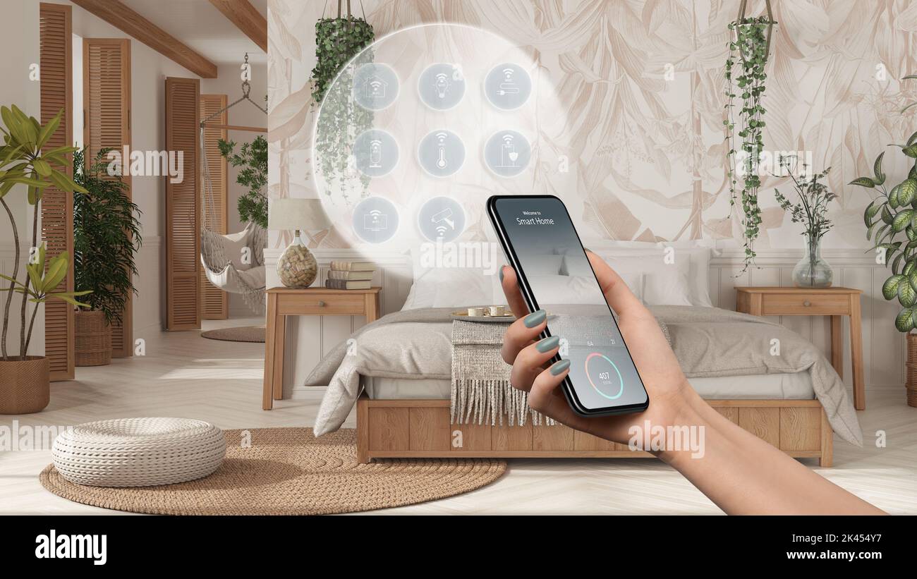 Smart home technology interface on phone app, augmented reality ...