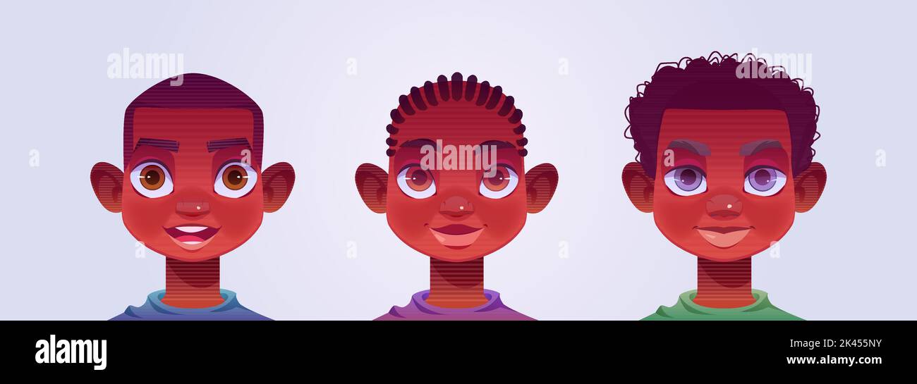 African american boys heads with different hairstyles. Cute male kids ...