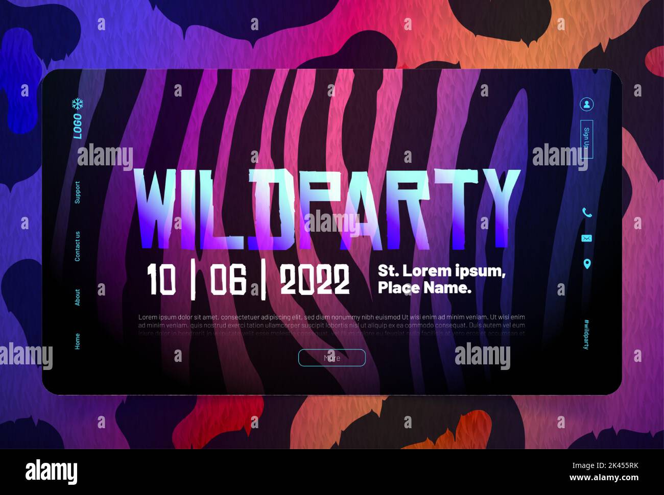Wild party landing page, night club invitation with holographic fur ...