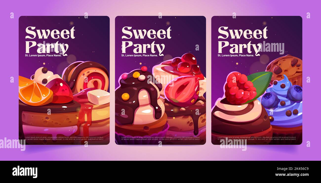 Sweet party posters, bakery or confectionery shop tasting event ...