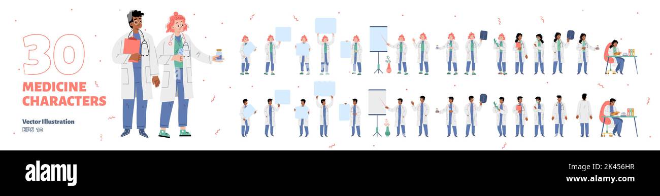 Medicine characters set. Hospital healthcare staff at work. Male and ...