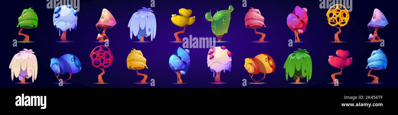 Fantasy mushrooms or alien trees set. Magic unusual nature elements for ...