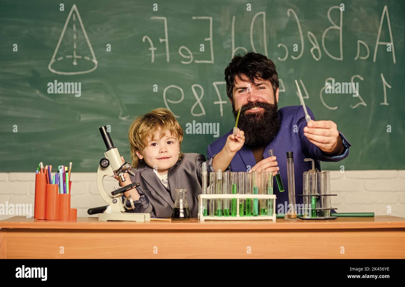 School lesson. Chemical experiment. Difficult focus and complete school tasks. Perseverance pays ...