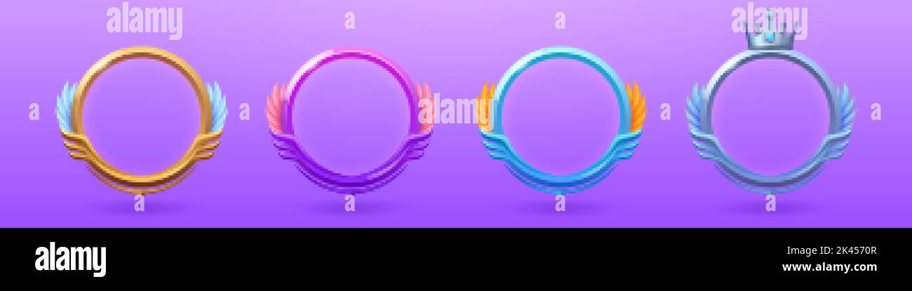 Futuristic frames with feathers and crown for user avatar in game ...