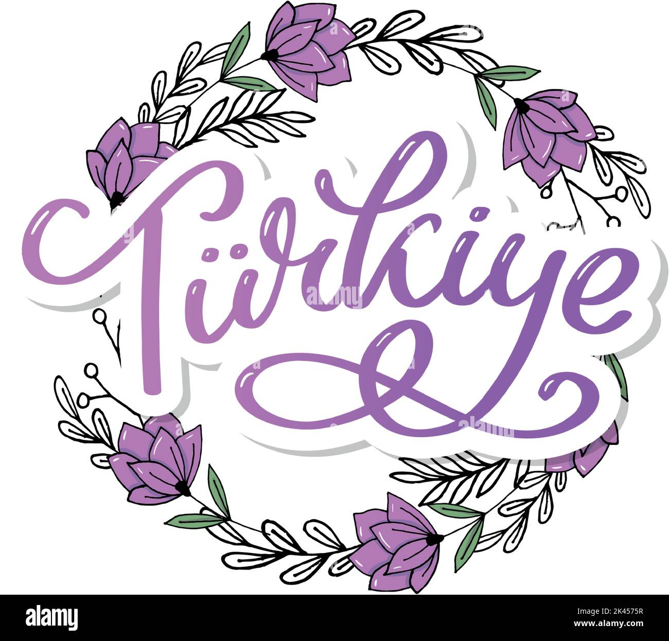 Text in the Turkish: Turkey Lettering. Handwritten name of the country ...