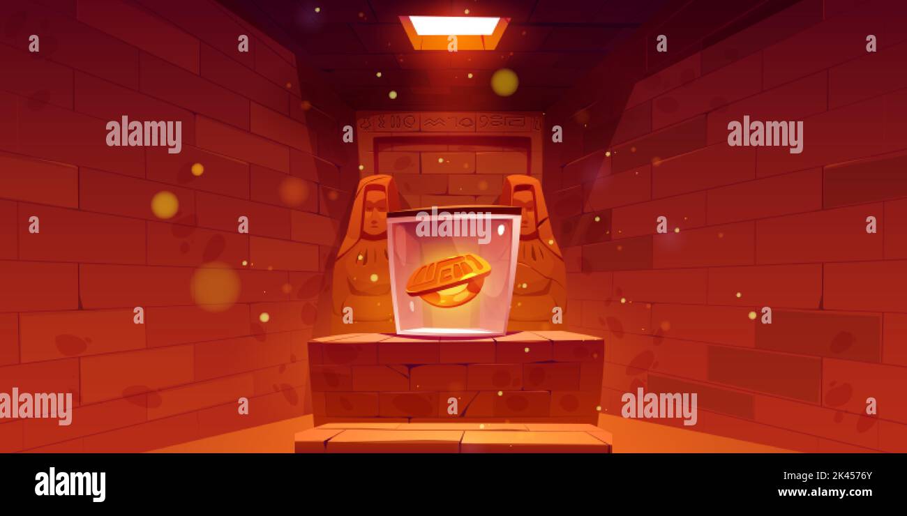 Egypt temple or treasury interior with golden ring asset. Pyramid tomb ...