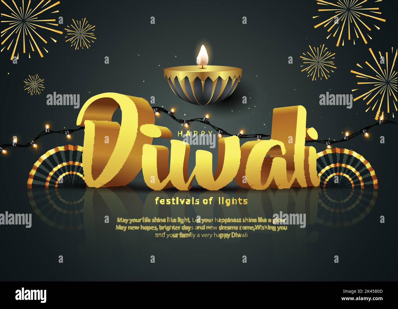 happy Diwali. Indian festivals of light with paper Diya. vector ...