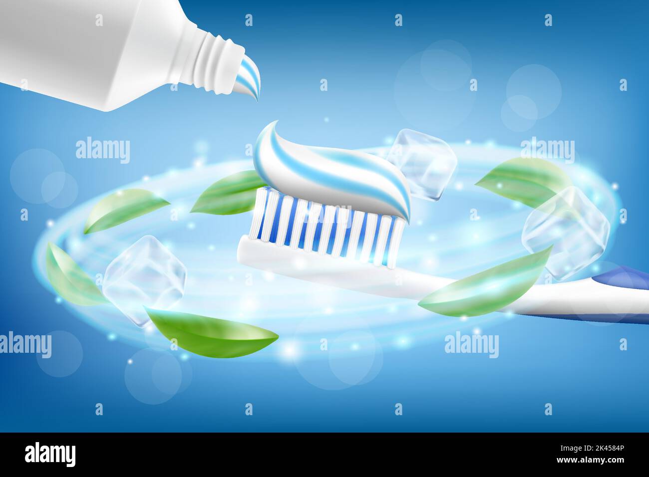 Whitening toothpaste ads with flying mint leaves and sparkling effect ...
