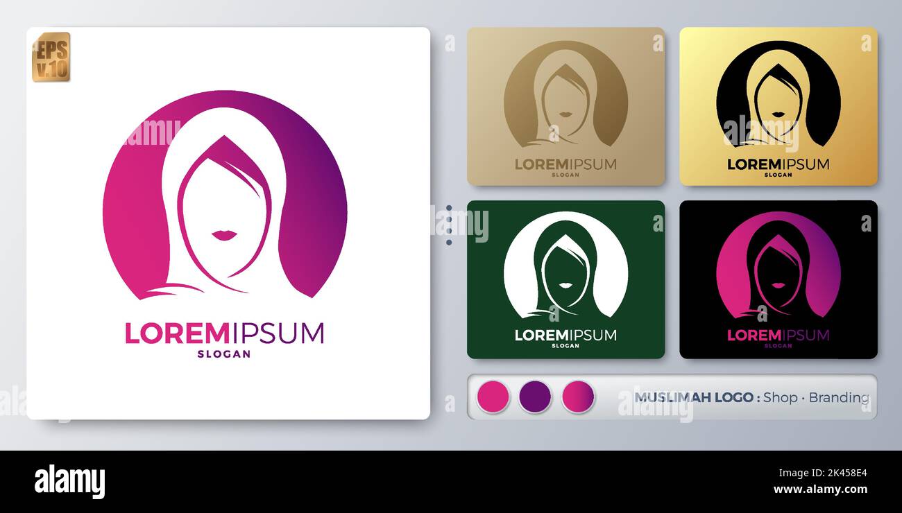 women and hijab vector illustration Logo design. Blank name for insert ...