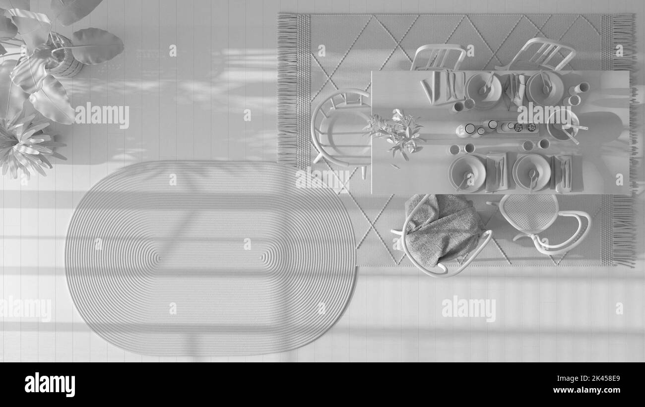 Total white project draft, wooden country dining table with table ...