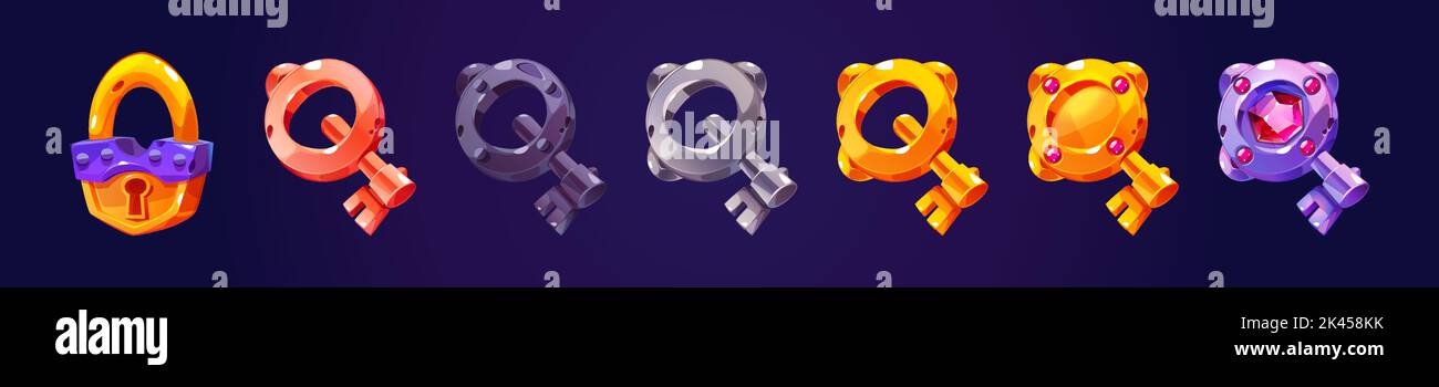 Game keys, lock, loot box, evolution of gamer assets. Copper, iron ...