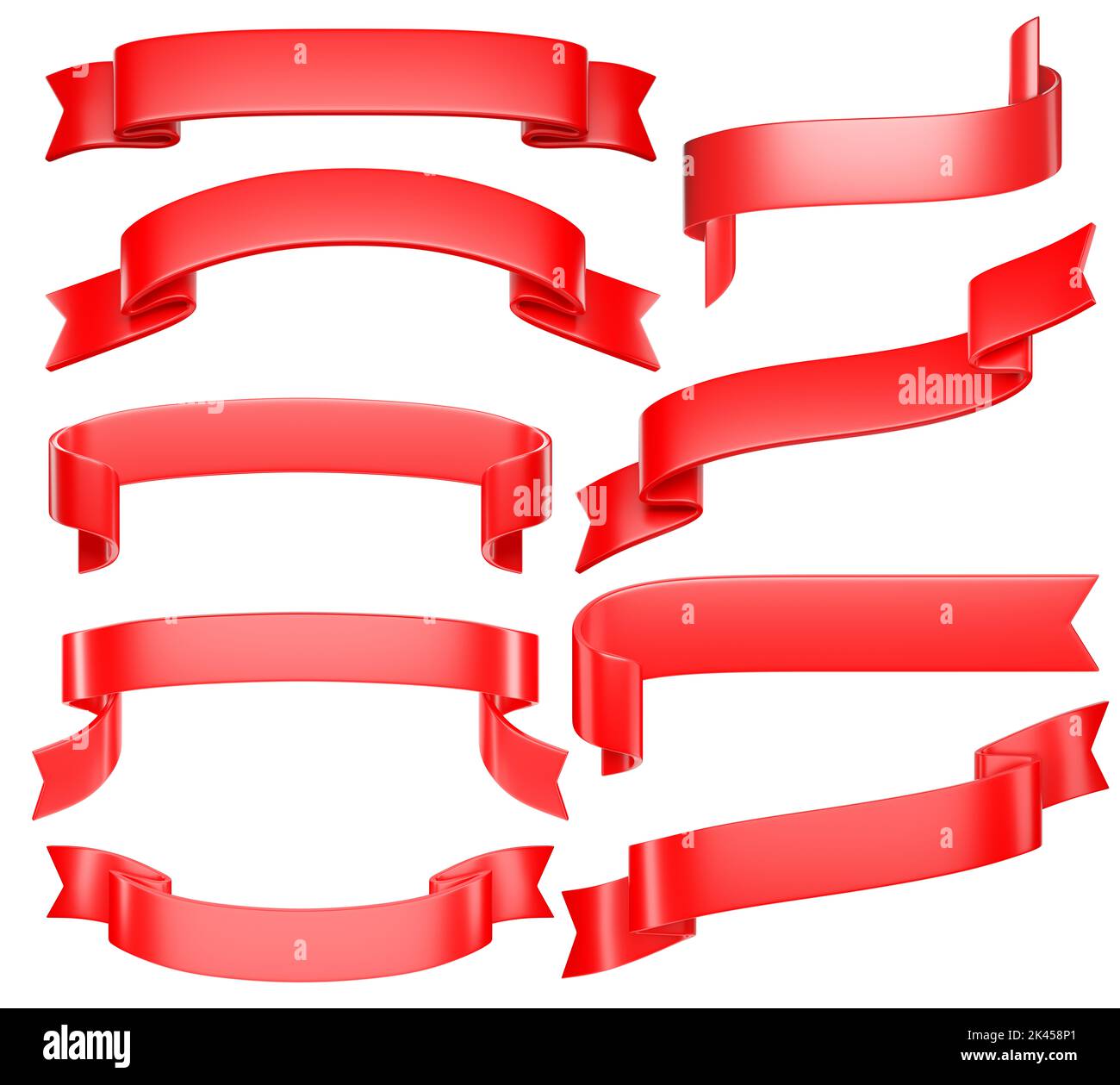 3d label ribbons set . Glossy red blank plastic banner for advertisment ...