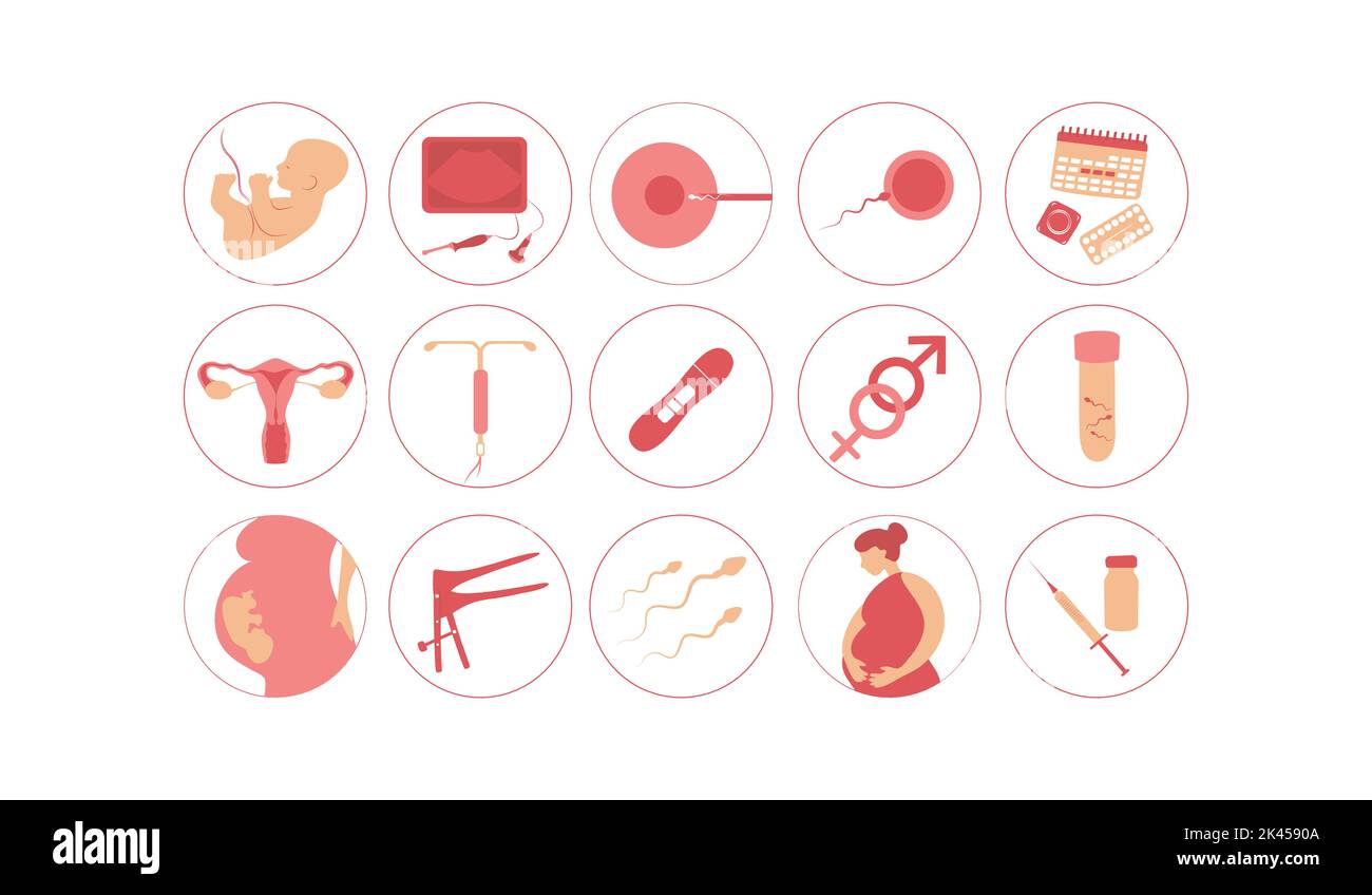 Motherhood set. Woman fertility icon set. Obstetrics signs collection ...