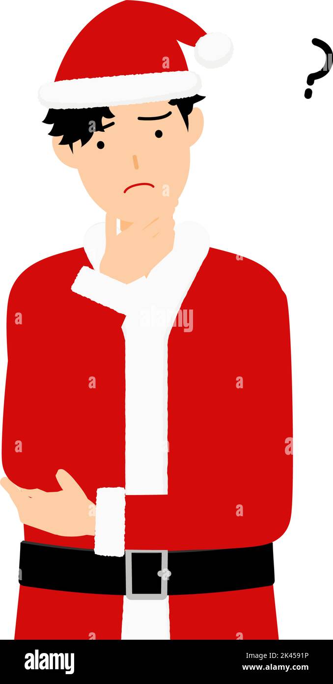 A man in a Santa Claus costume with his arms folded thinking Stock ...