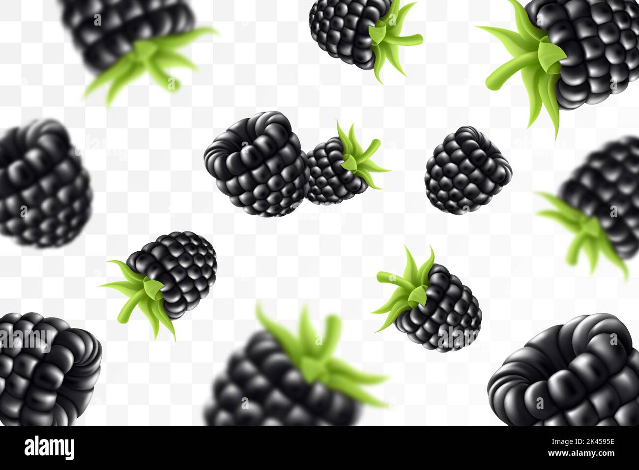 Blackberry background. Flying blackberry with green leaf on transparent ...