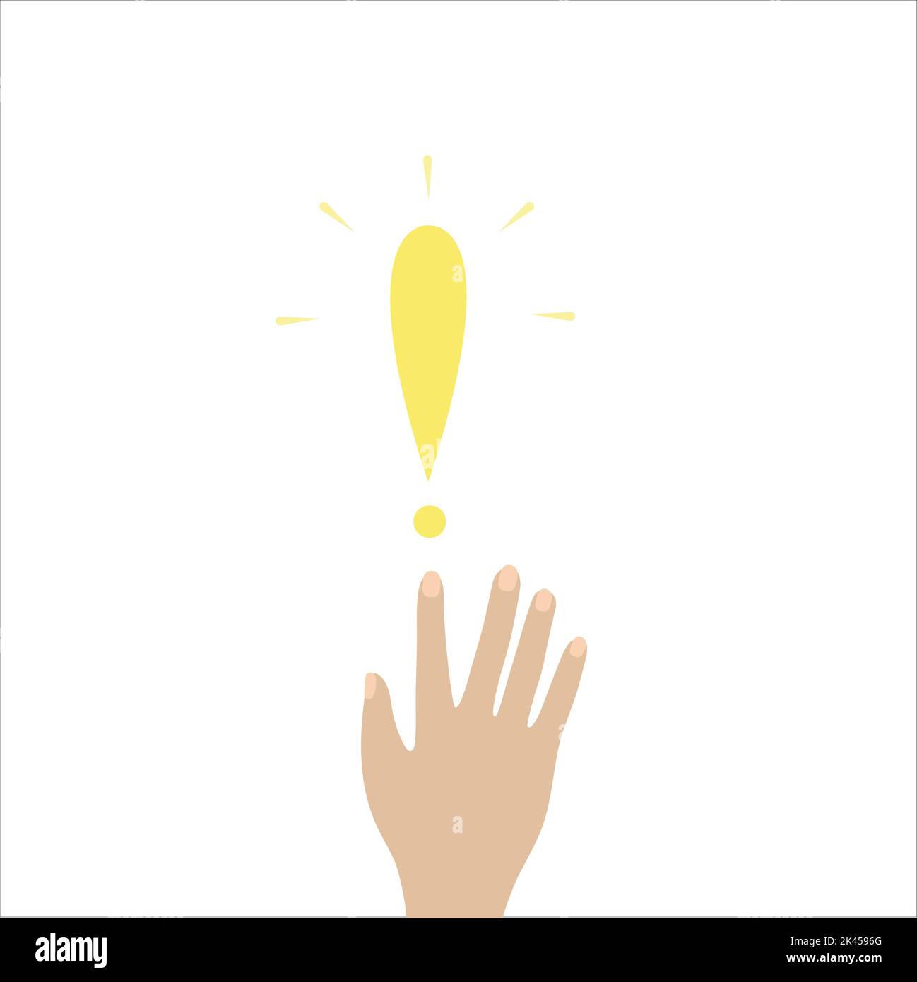 Woman hand is holding or point out an exclamation sign, offering an ...