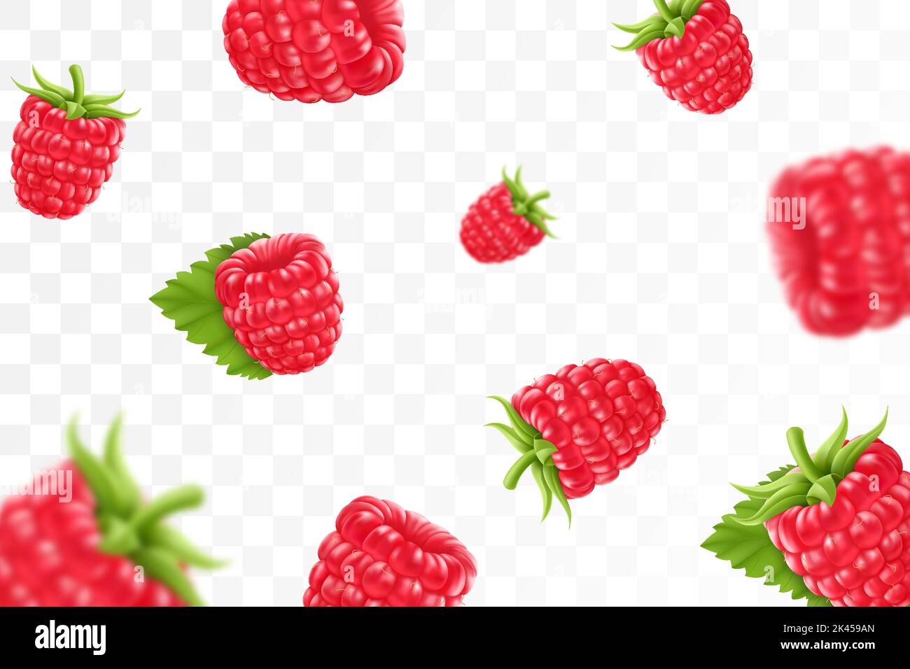 Raspberry background. Flying raspberry with green leaf on transparent ...