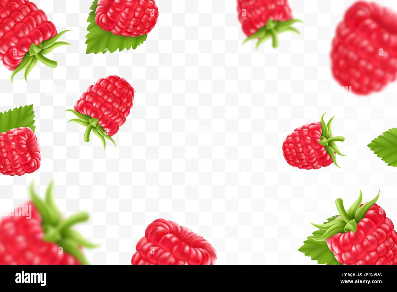 Raspberry background. Flying raspberry with green leaf on transparent ...