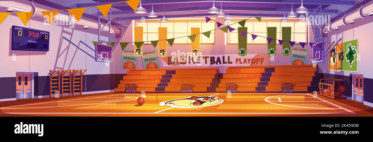 Basketball court interior, school sports arena or hall for playoff team ...