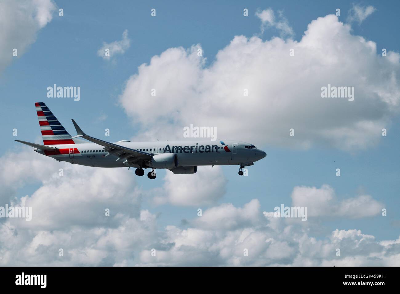An American Airlines plane landing at Miami International Airport Stock ...