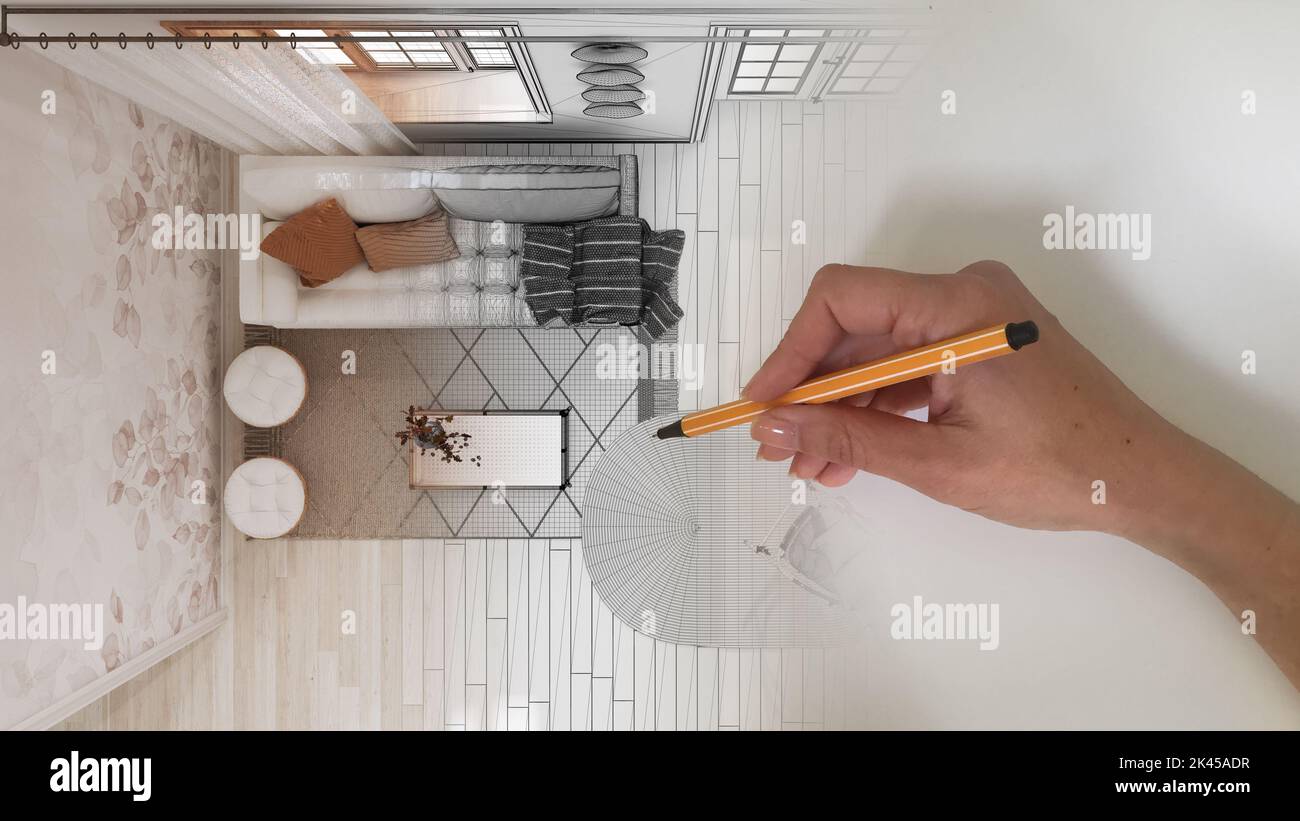 Architect interior designer concept: hand drawing a design interior ...