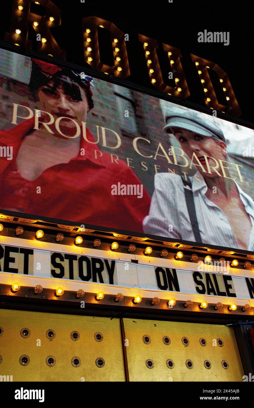 Advertising sign for Proud Cabaret on the Embankment Stock Photo - Alamy