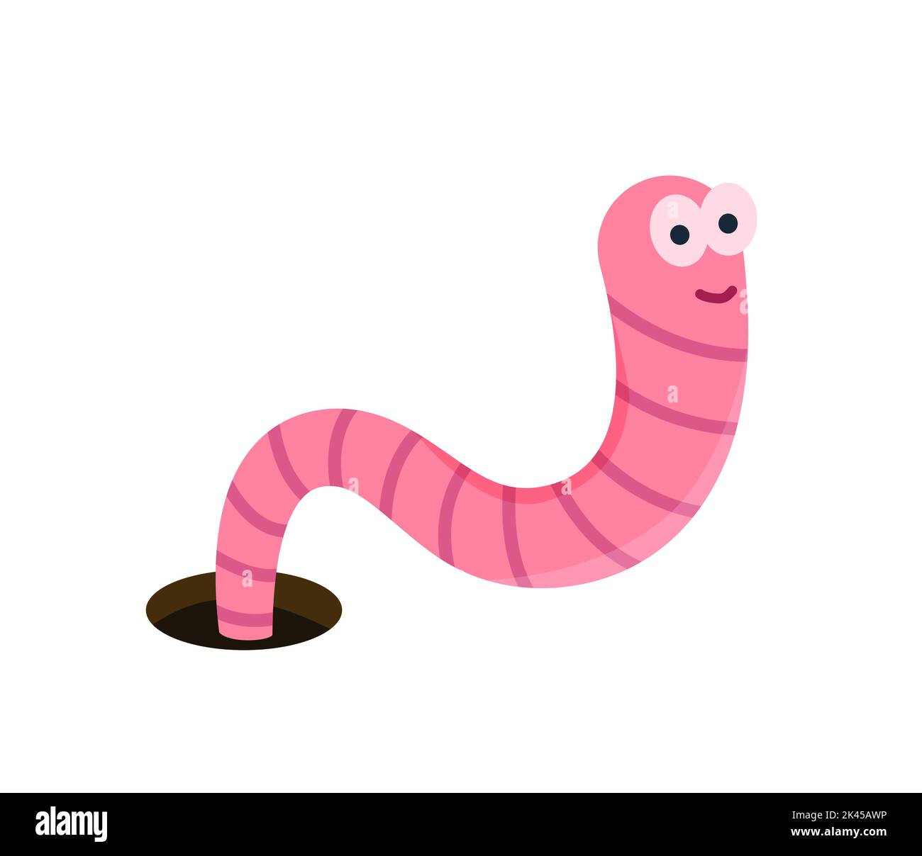 Pink worm vector flat style. Earthworm is a cartoon character. Isolated ...