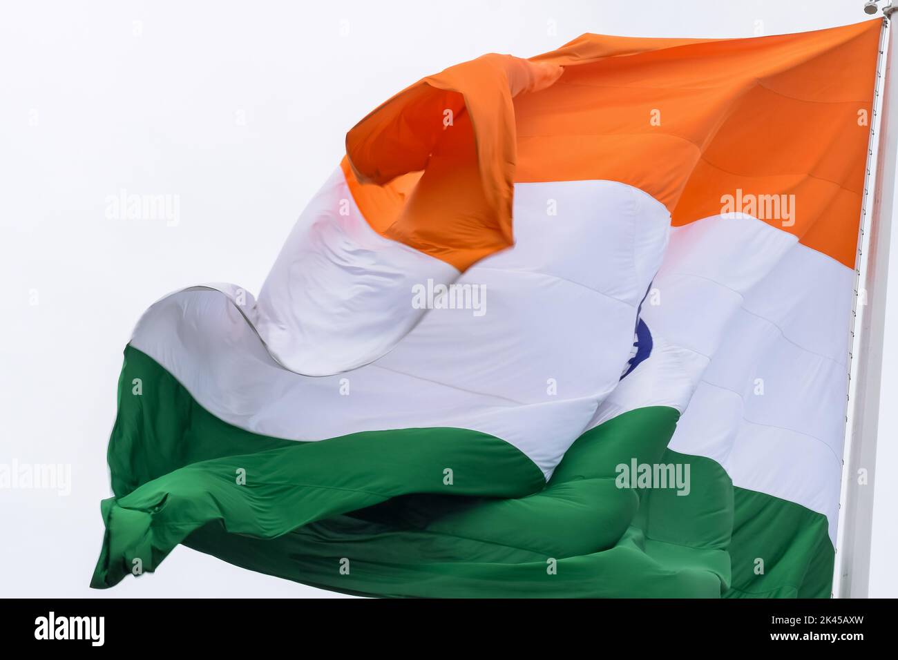 India flag flying high at Connaught Place with pride in blue sky, India ...