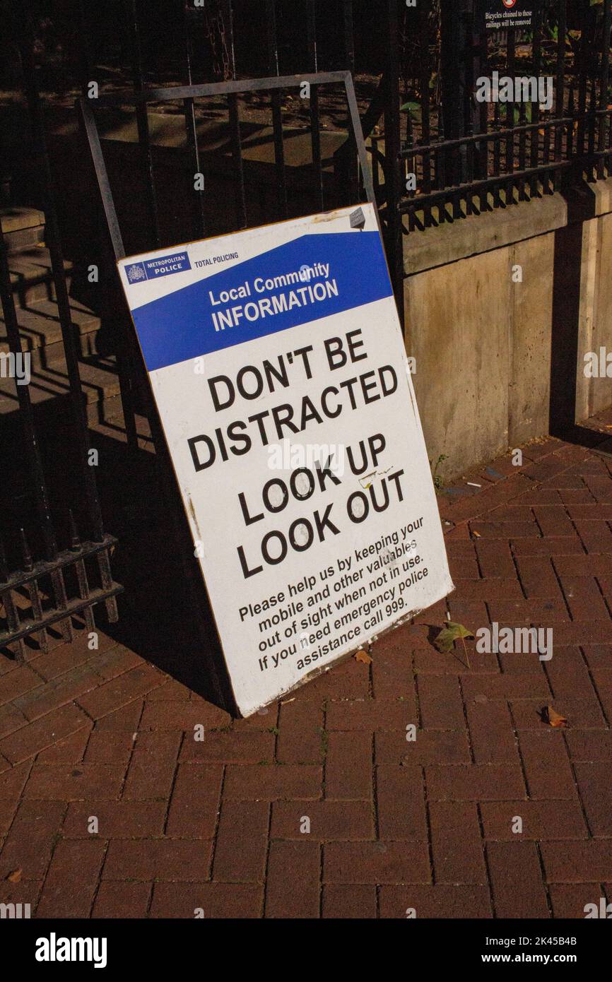 Community information warning sign against pickpockets in London Stock ...