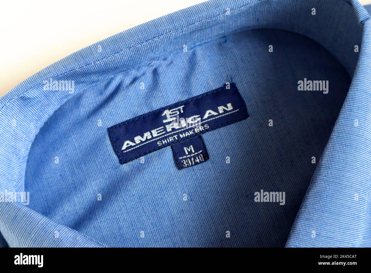 Label of a 1st AMERICAN shirt. 1st American is a fashion brand of ...