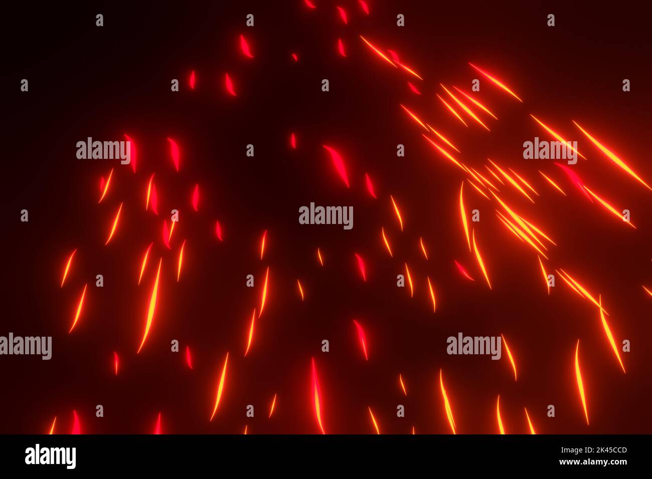 Raindrop-like glowing fire sparks falling from the sky on black ...