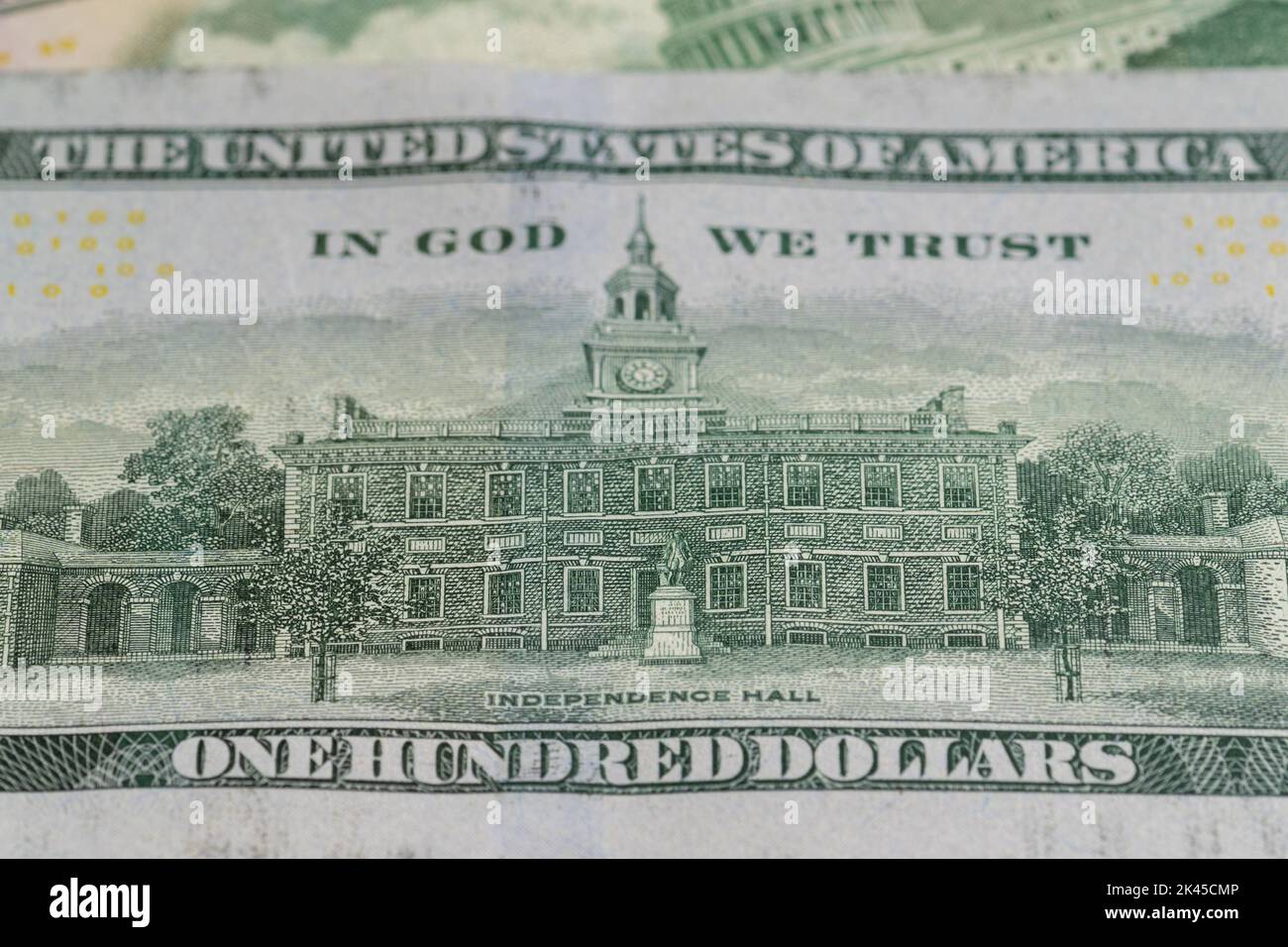 100 Dolar banknote USA close up. Franklin macro. One hundred American ...