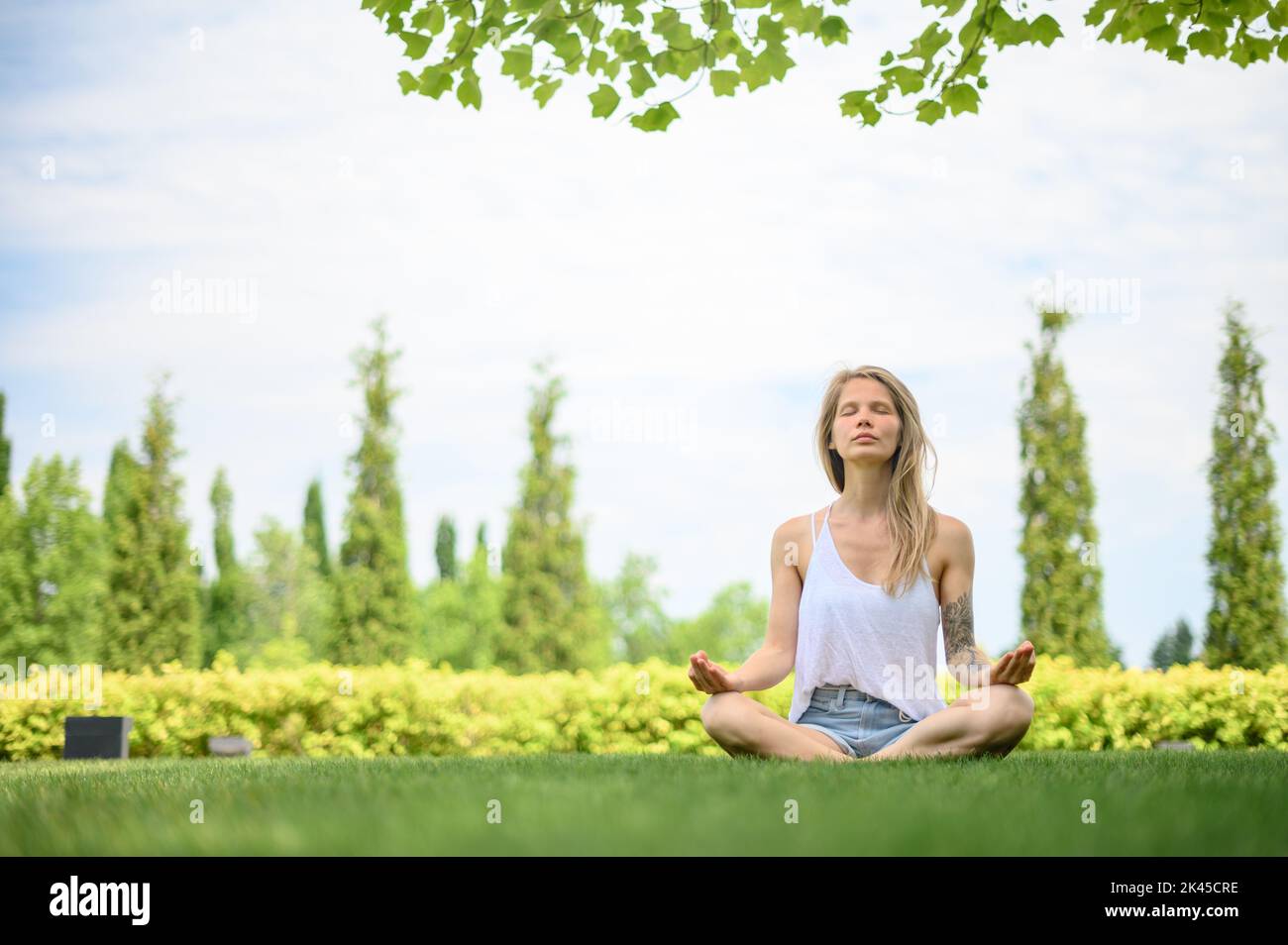 Girl practice yoga meditation outdoor in park Stock Photo - Alamy
